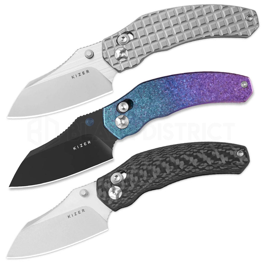 Kizer Mini Bulldog Titanium Carbon Crossbar Lock Knife S45VN 2.51 ...